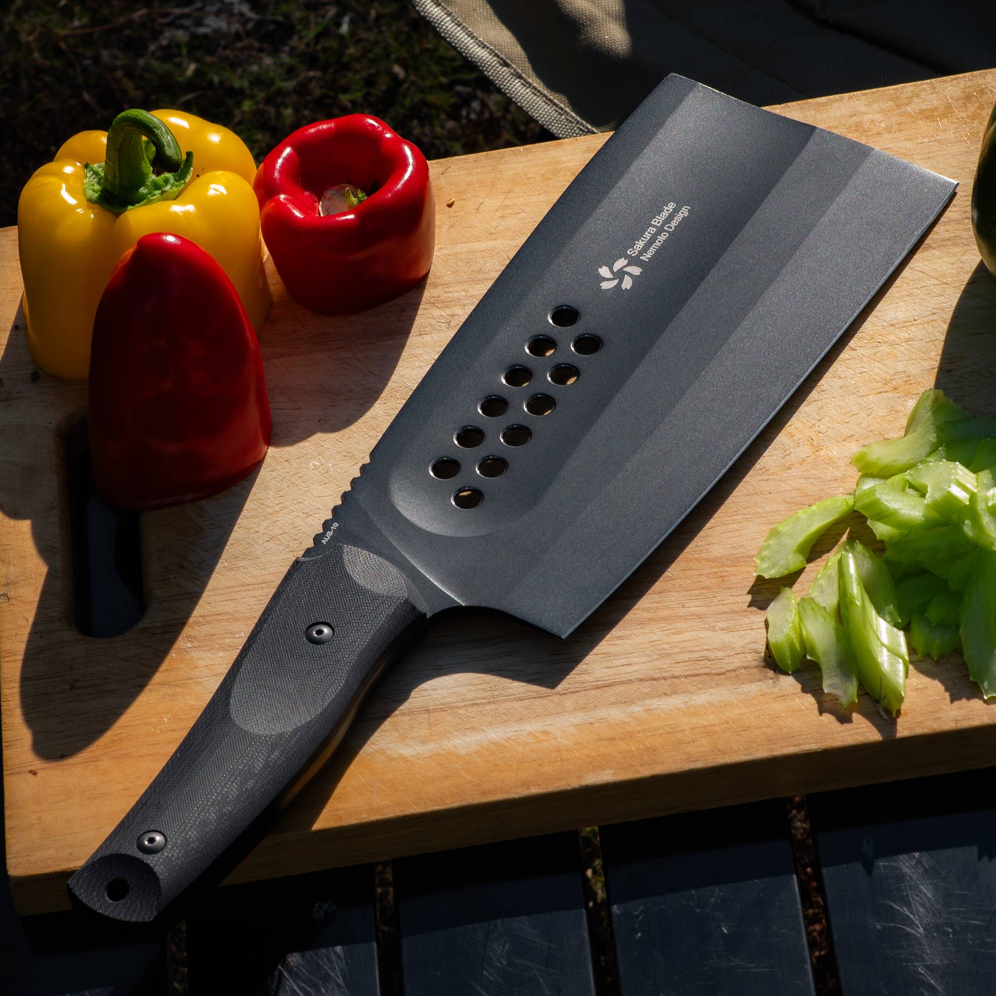 KATSU FB-X1 Heavy Duty Chopper, AUS-10 Blade, Kydex Sheath, Sakura Bla ...