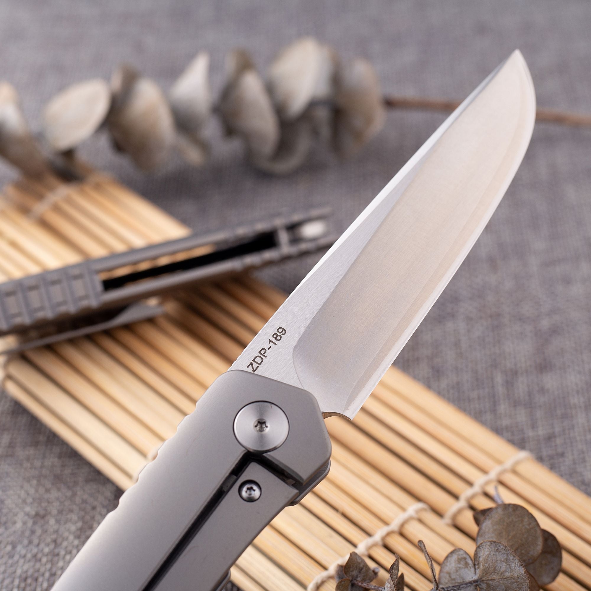 KATSU ZK01, Sandblasted Titanium Handle, ZDP-189 Super Steel Convex Gr ...