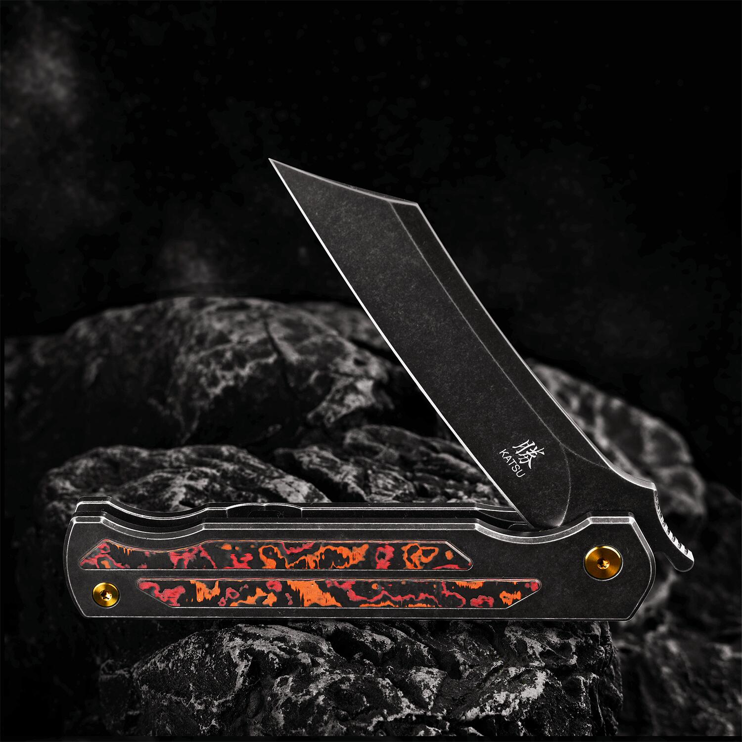 KATSU JT03, CPM S35VN Blade, Stonewashed Titanium Handle with Laminate ...